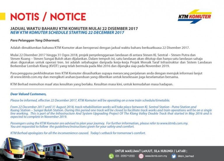 KTM Services Will Be Disrupted Starting 22 Dec, Here Are the New ...