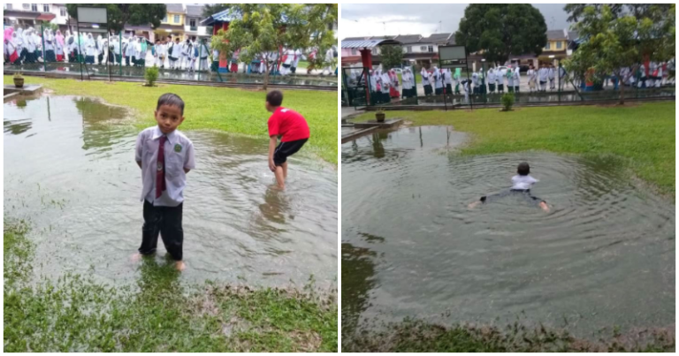 Boy Reminds Adults How to Enjoy Life By Swimming in Huge Puddle in ...