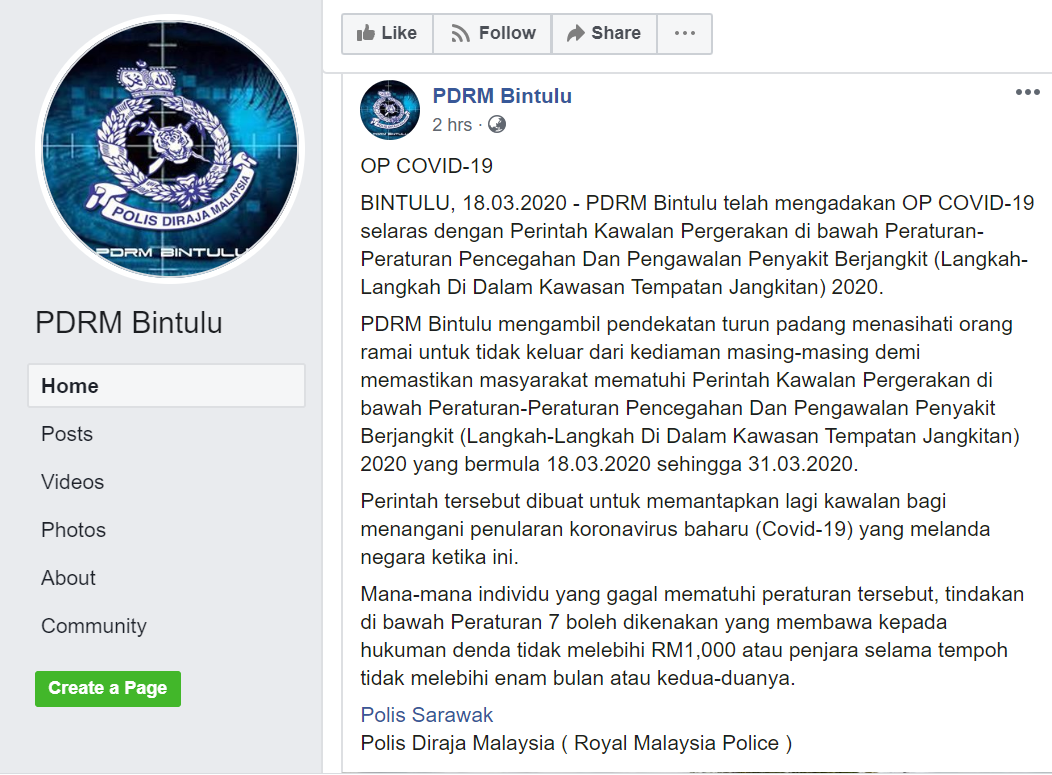 PDRM: You Will Be Fined RM1,000, Jailed For 6 Months Or Both If You ...