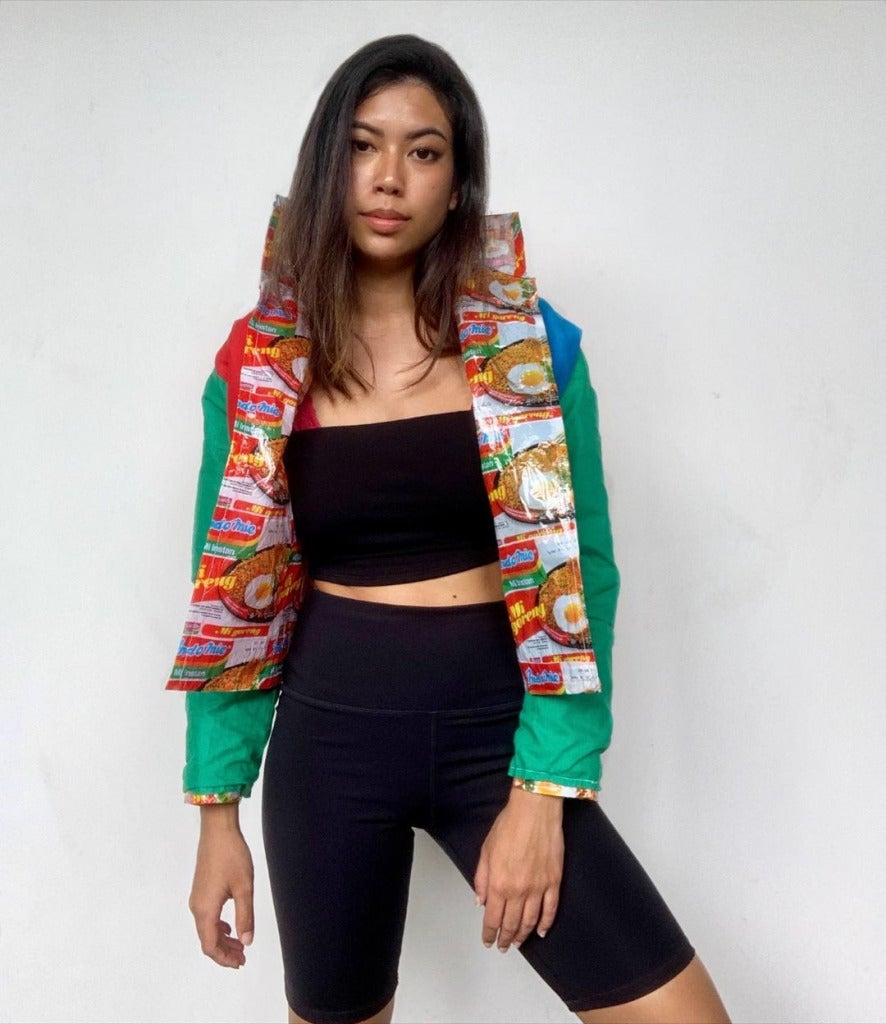 Photos: Woman Upcycles Indomie Packets Into A Colourful Reversible ...