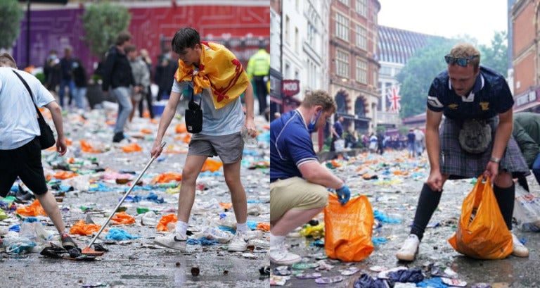 Scotland Fans Clean Up Litter After Football Match - WORLD OF BUZZ