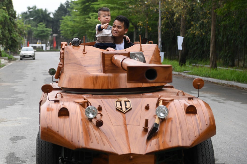 Vietnamese Dad Spends Thousands Converting Van Into Wooden Tank For Son ...