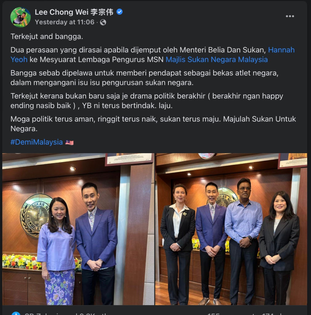 "Surprised and honoured" Datuk Lee Chong Wei Praises Hannah Yeoh For ...
