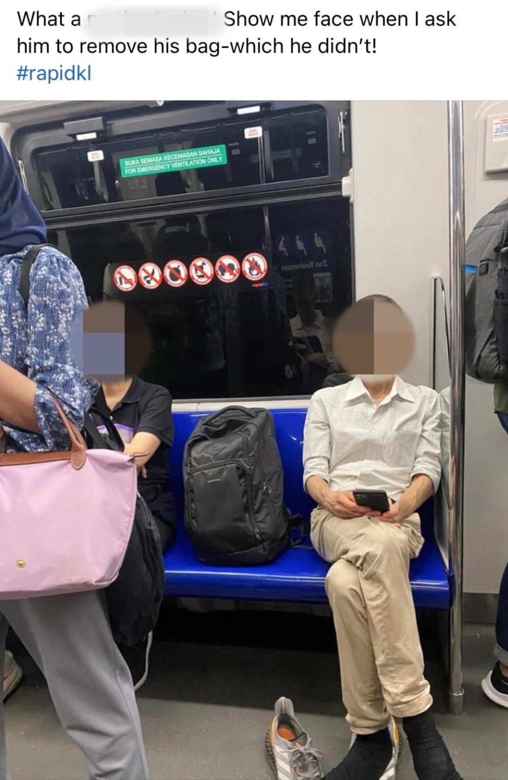 M'sian Goes Viral for Hogging LRT Seat With Bag During Peak Hours & Not ...