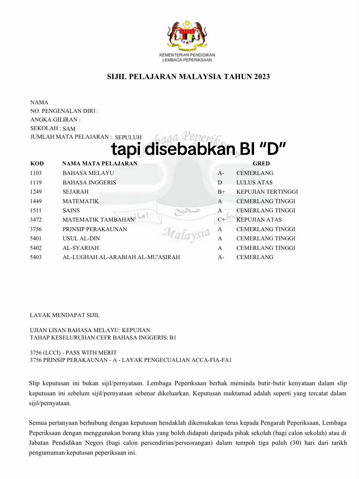 7A SPM Student Gets Rejected by Universities for Scoring D in English ...