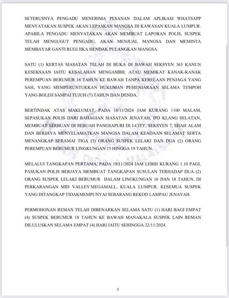 PDRM Rescues Missing 15yo Girl Shortly After Father Receives Ransom ...