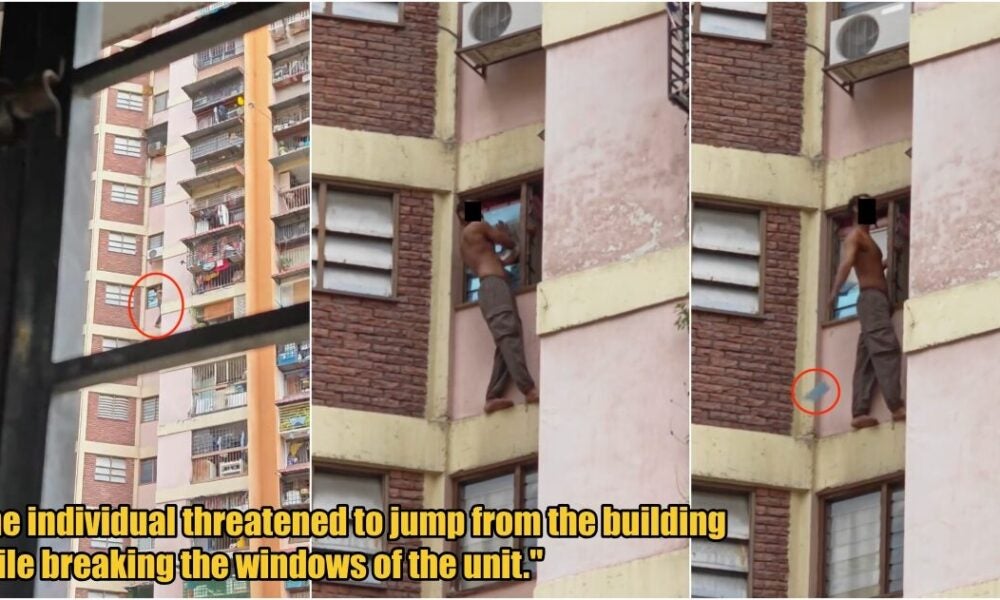 Foreign Man Seen Rampaging on the 10th Floor Ledge of KL Flat, Believed ...